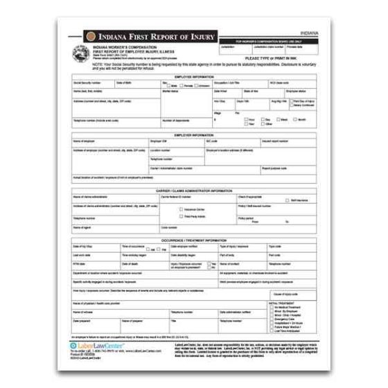 Indiana First Report of Injury Form from LaborLawCenter.com