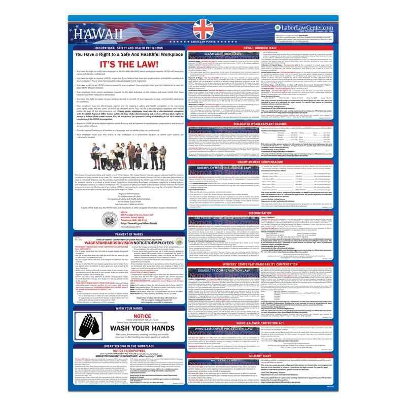 Hawaii State Labor Law Poster - Unlaminated
