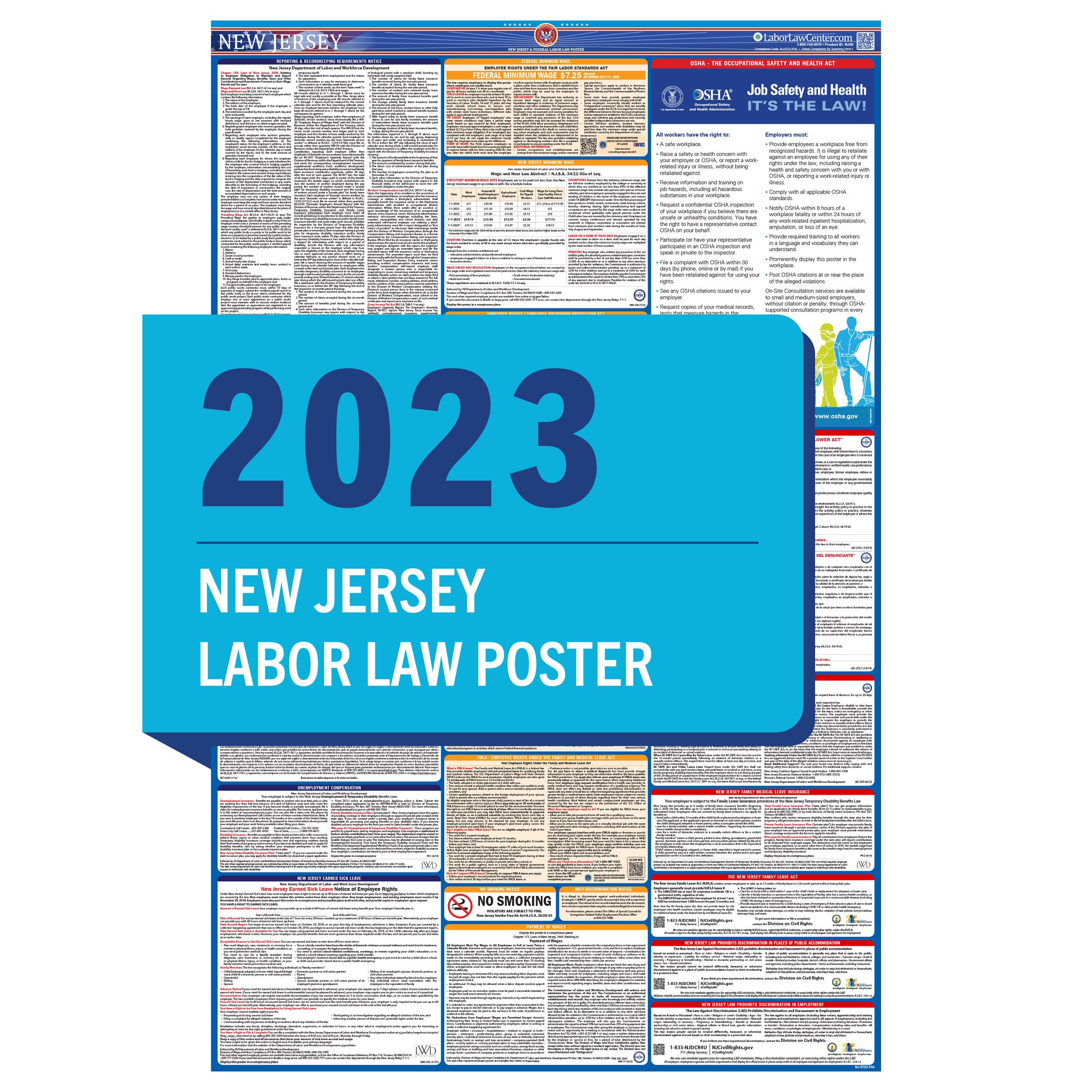 New Jersey & Federal Labor Law Posters - Unlaminated